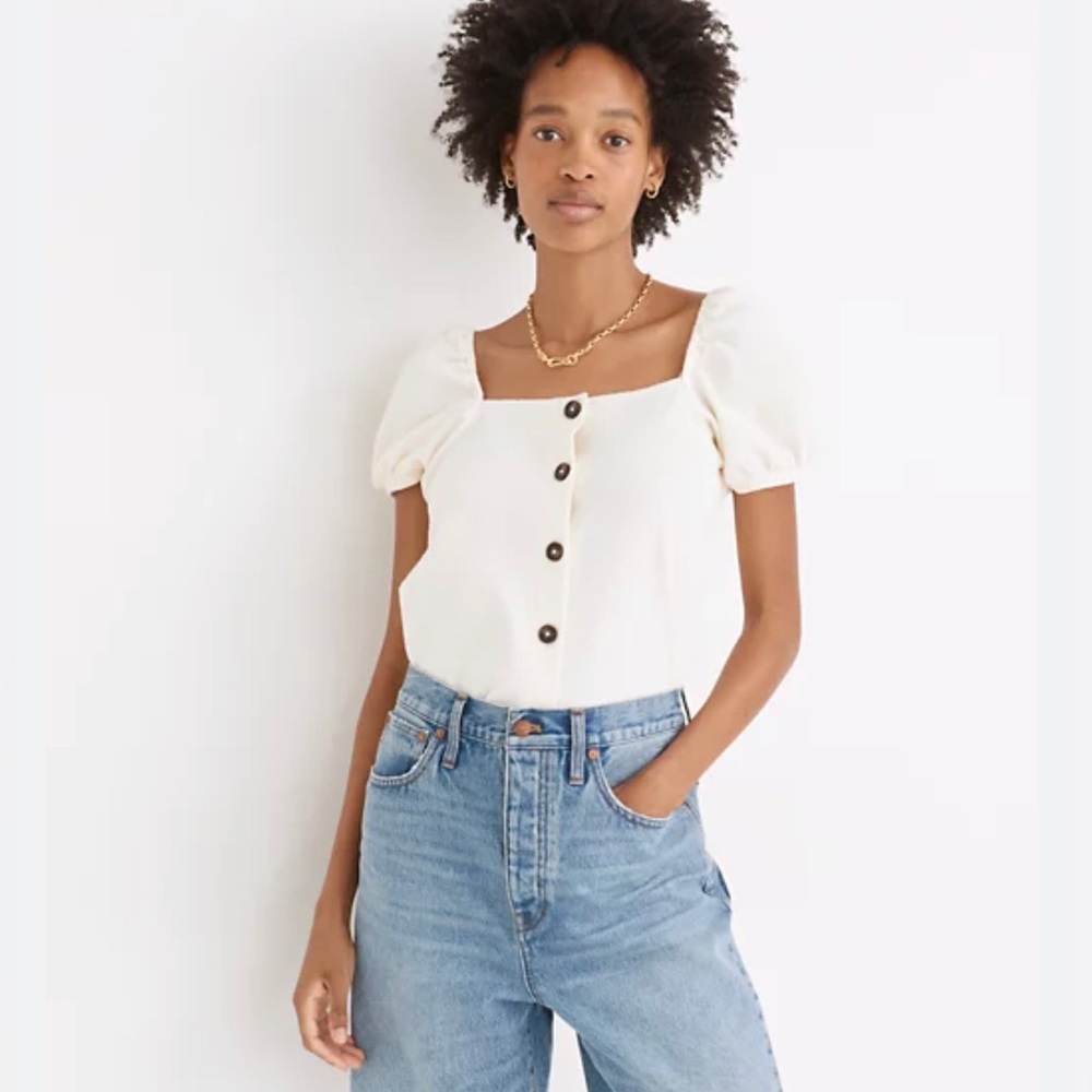 Madewell Jacquard Square Neck Puff Sleeve Ivory Top S… - Gem